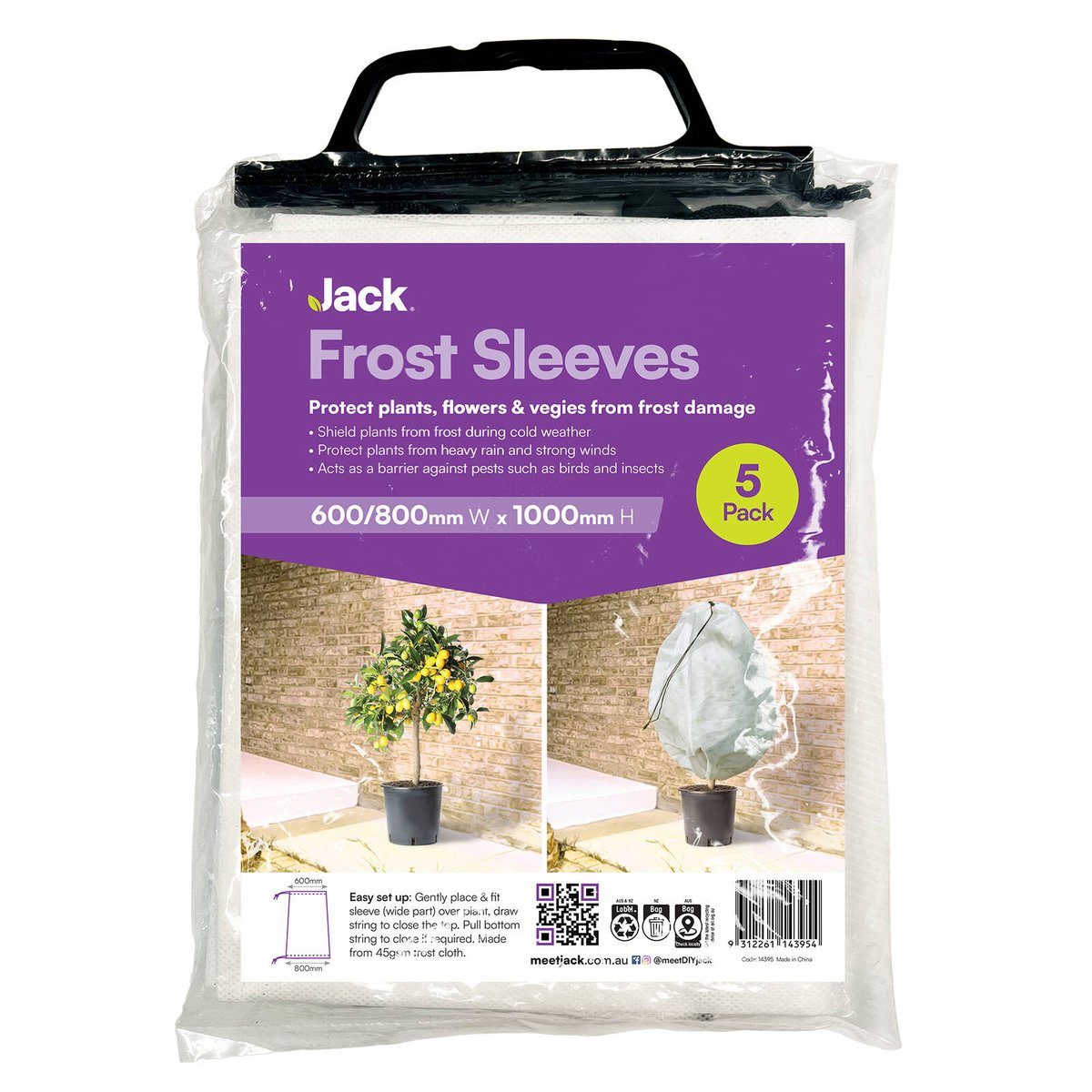 Jack 100cmx 80cm 45gsm Frost Sleeve - 5 Pack - Bunnings Australia