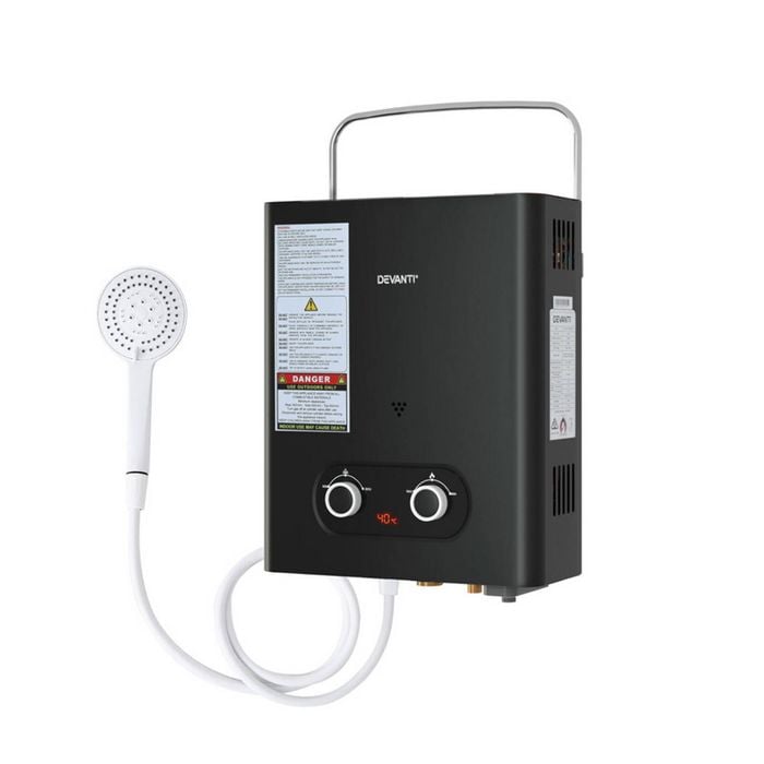 Devanti Portable Gas Water Heater 6L/Min LPG System Black - Bunnings ...