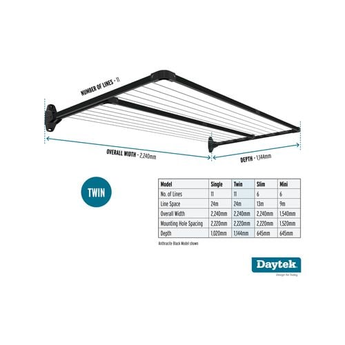 Daytek Twin Fold Down Clothesline - Anthracite Black - Bunnings New Zealand