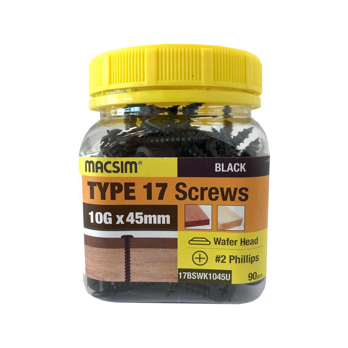 Macsim 10G x 45mm Black Type 17 Wafer Head Screws - 90 Pack - Bunnings ...