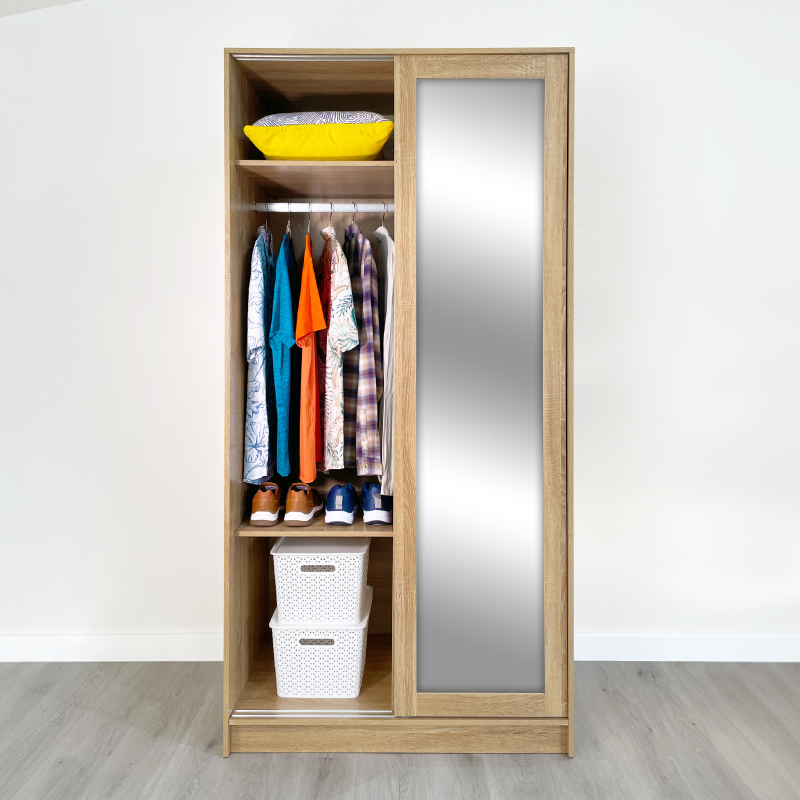 Practa 2 Door Mirror Sliding Robe Oak Bunnings Australia