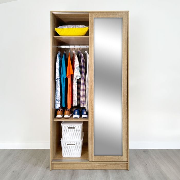 Practa 1000mm Oak 2 Door Mirror Sliding Robe - Bunnings Australia