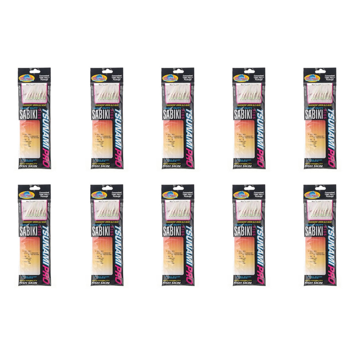 10x Tsunami 8 Red Hook Sabiki Rig - Iridescent Glo Head Flash and Beads Size 10 - Bunnings Australia