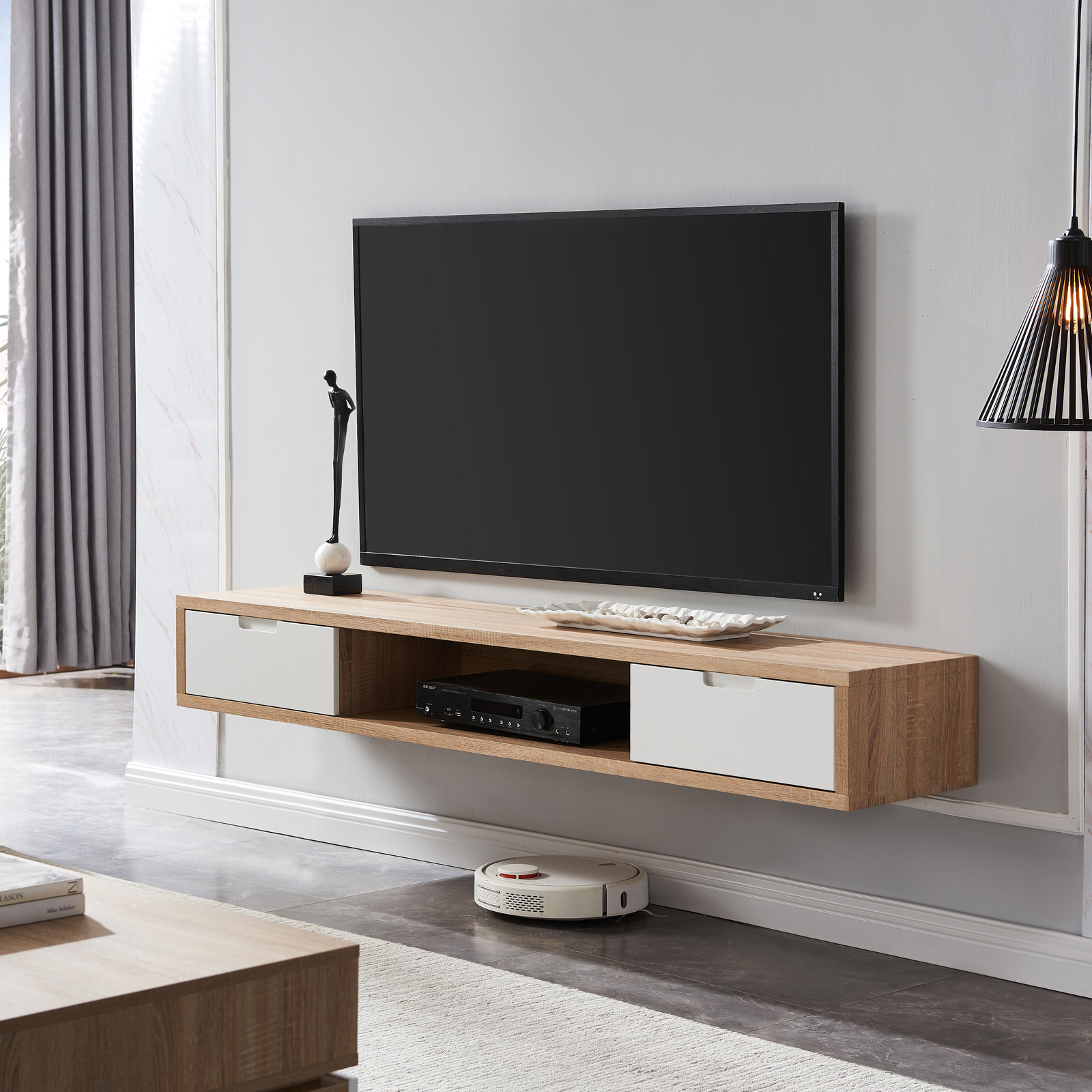 Criterion 1500mm Oak White Wall Mount Entertainment Unit TV Cabinet TV Unit Bunnings Australia