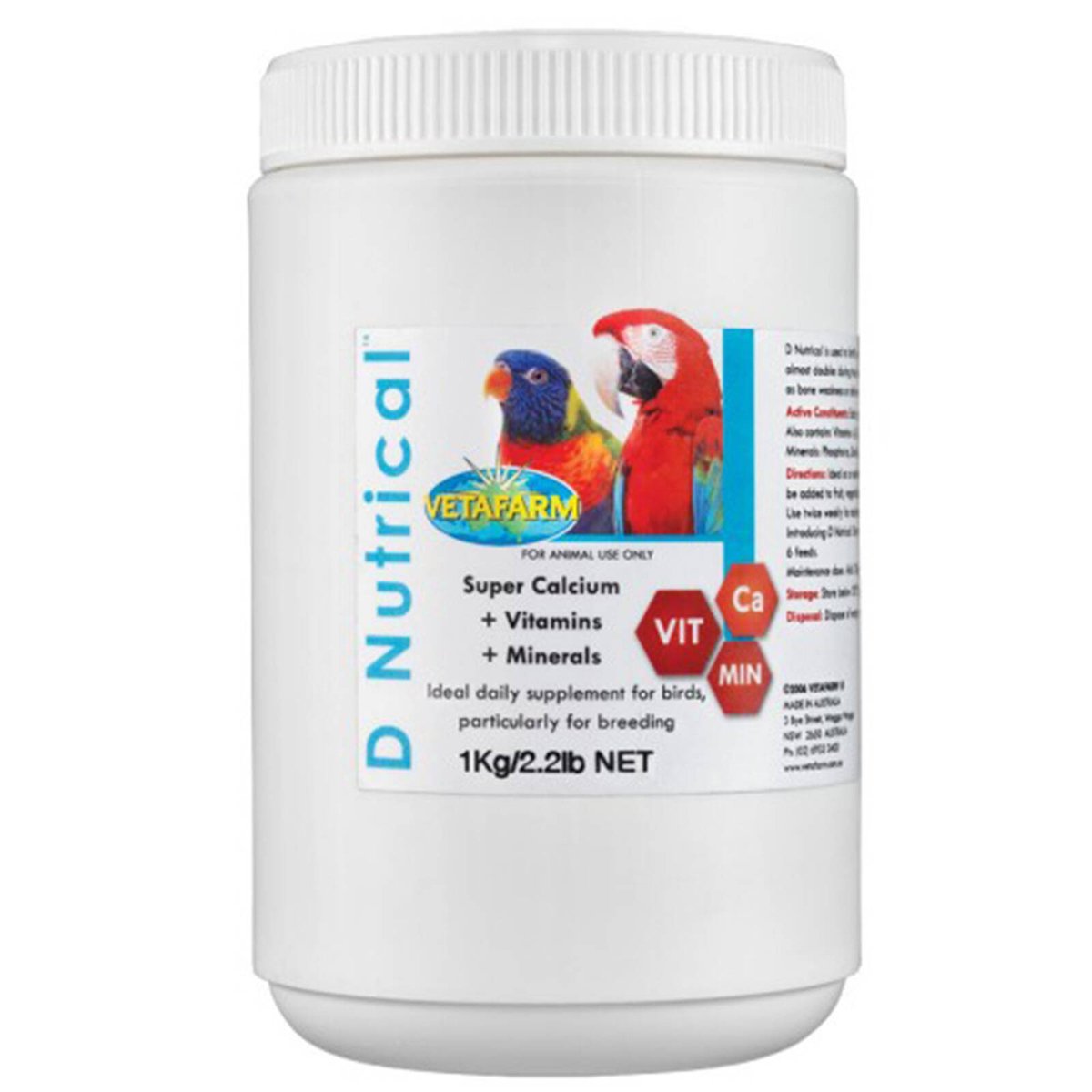 Vetafarm D'Nutrical Calcium Vitamins Mineral Supplement Pet Bird 1kg ...