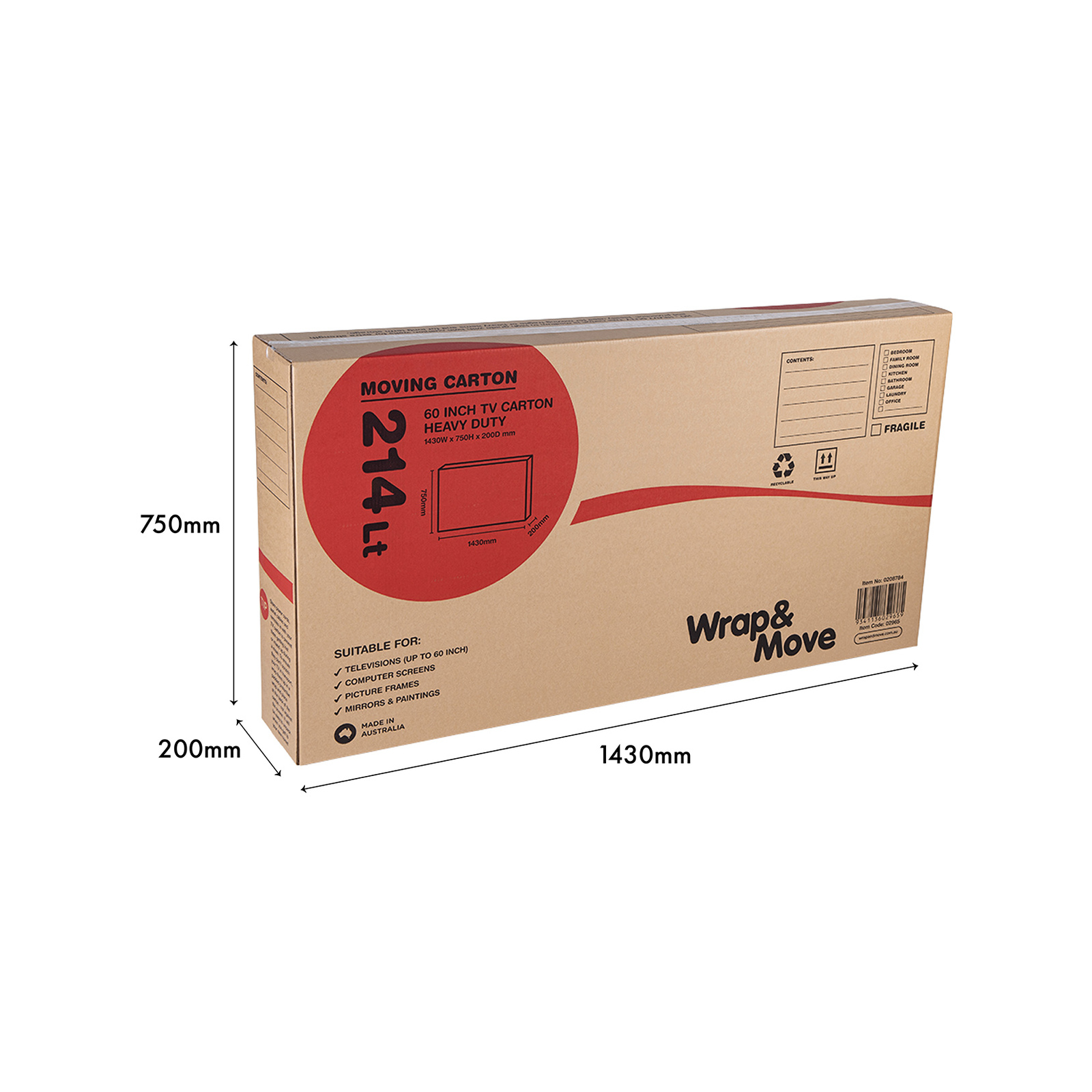 Wrap Move 1430 x 750 x 200mm 214L Heavy Duty 60 TV Carton Bunnings Australia
