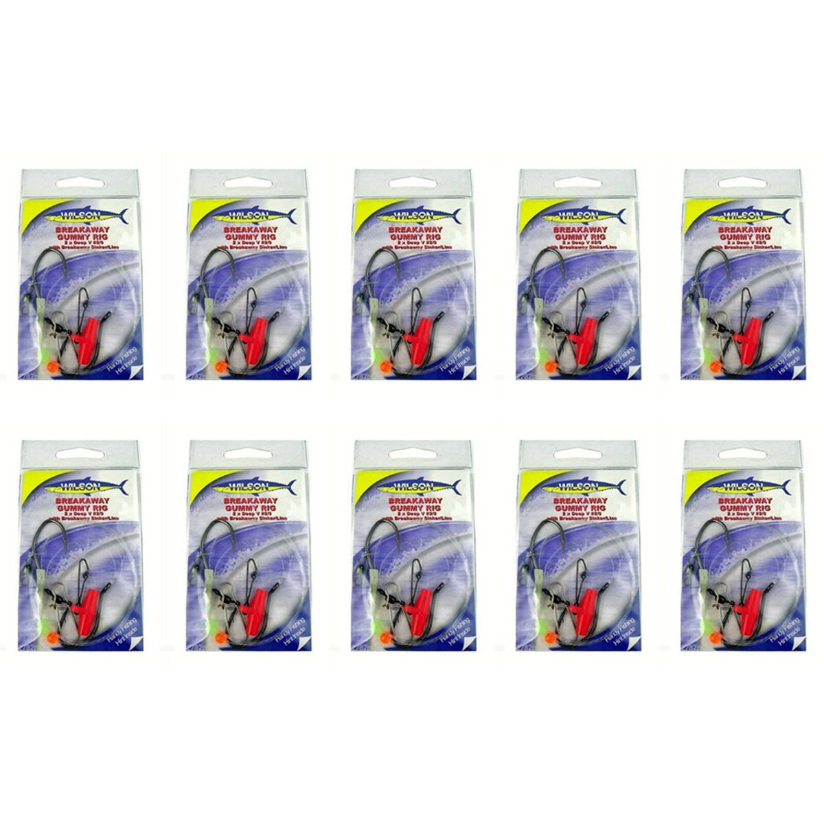 10x Wilson Breakaway Gummy Rig 2 X 2/0 Deep V - With Breakaway Sinker ...