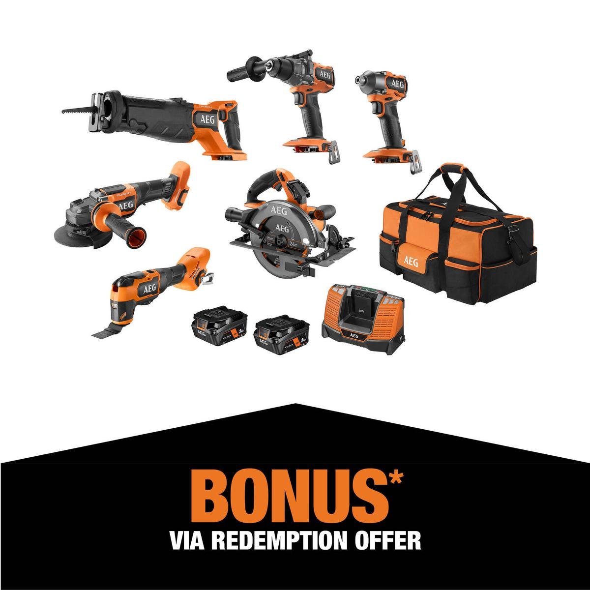 AEG 18V FUSION Brushless 6-Piece 5.0Ah FORCE Kit - Bunnings Australia