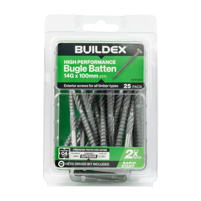 Buildex® 14G x 100mm Class 4 Bugle Batten Screws - 25 pack - Bunnings ...