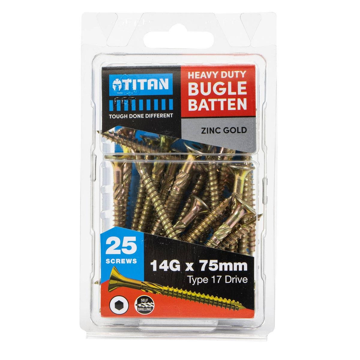 Titan 14g x 75mm Timber Zinc Gold Bugle Batten Screw - 25 Pack ...
