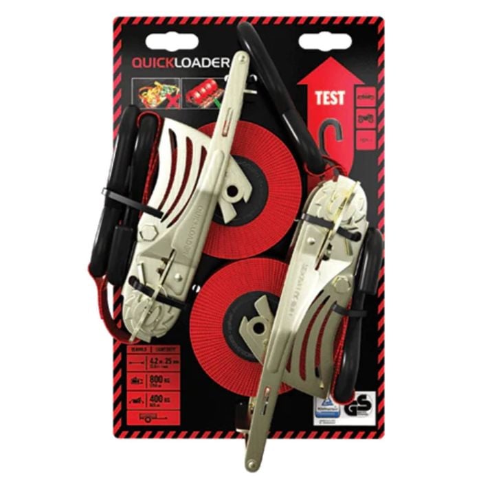 Quickloader 4.2m 25mm Retractable Ratchet Tie Down Strap 400kg - 2 Pack - Bunnings Australia