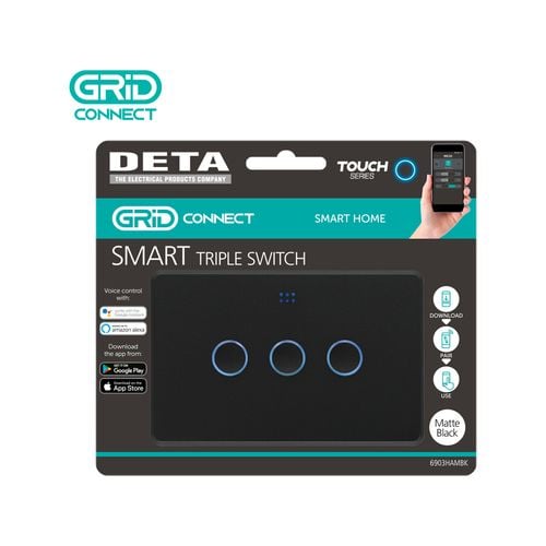 DETA Grid Connect Smart Triple Gang Touch Light Switch - Black ...