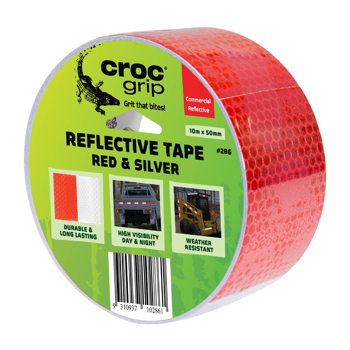 Croc Grip 10m x 50mm White And Red Reflective Safety Tape - Bunnings ...