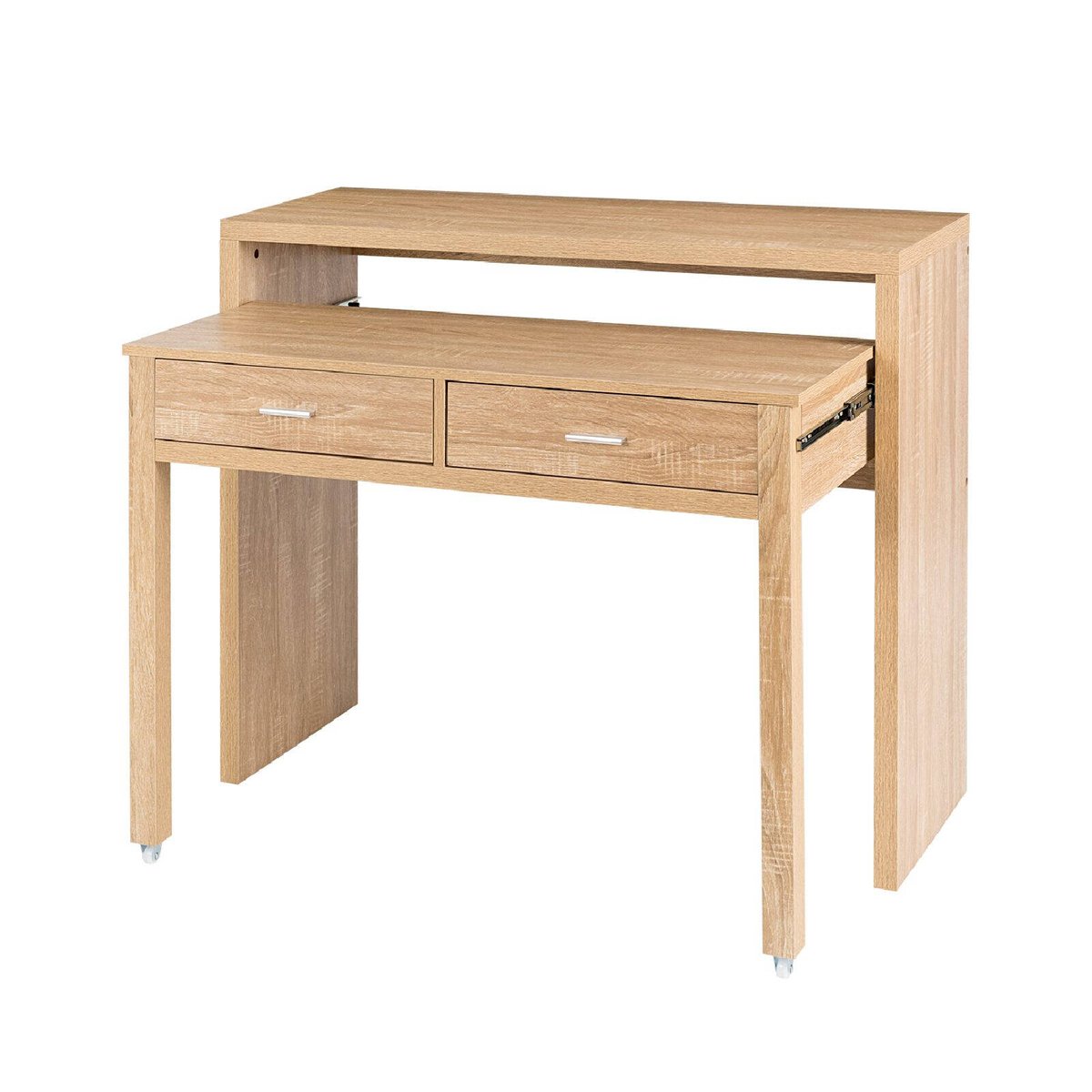 Costway Wood Console Table Pull Out Computer Desk w/2 Drawers Extending ...