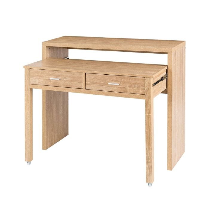 Costway Wood Console Table Pull Out Computer Desk w/2 Drawers Extending ...