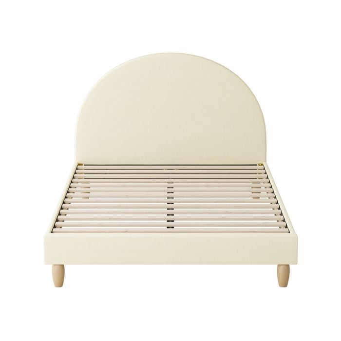 Oikiture Bed Frame Double Size Arched Beds Platform Beige Fabric ...