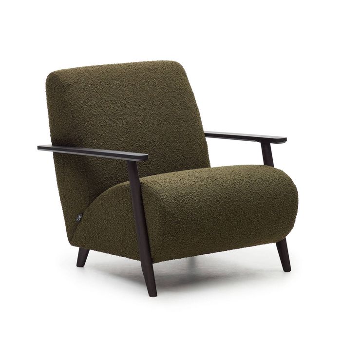Meghan green fleece armchair with dark ash wood - Bunnings Australia