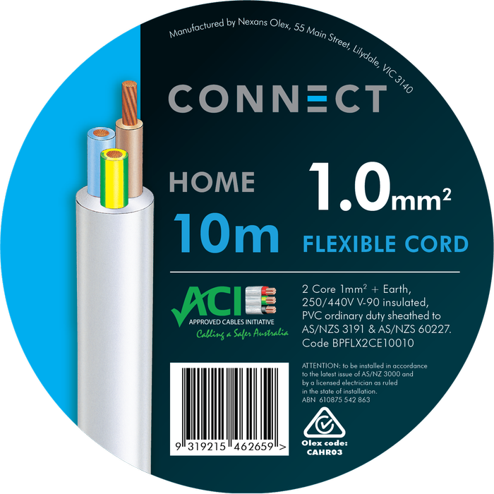 Cable Elec Flex 3core Connect 1mmx10m Bpflx2ce10010 - Bunnings Australia