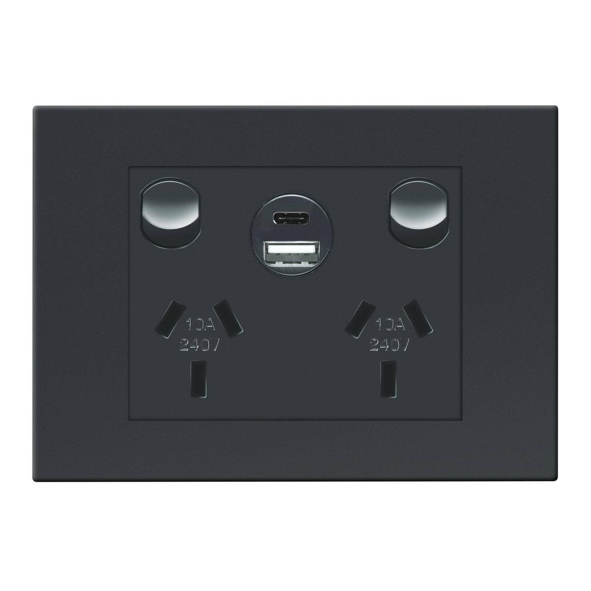HPM Black VIVO Double Powerpoint With Type A+C 15W USB Charger ...