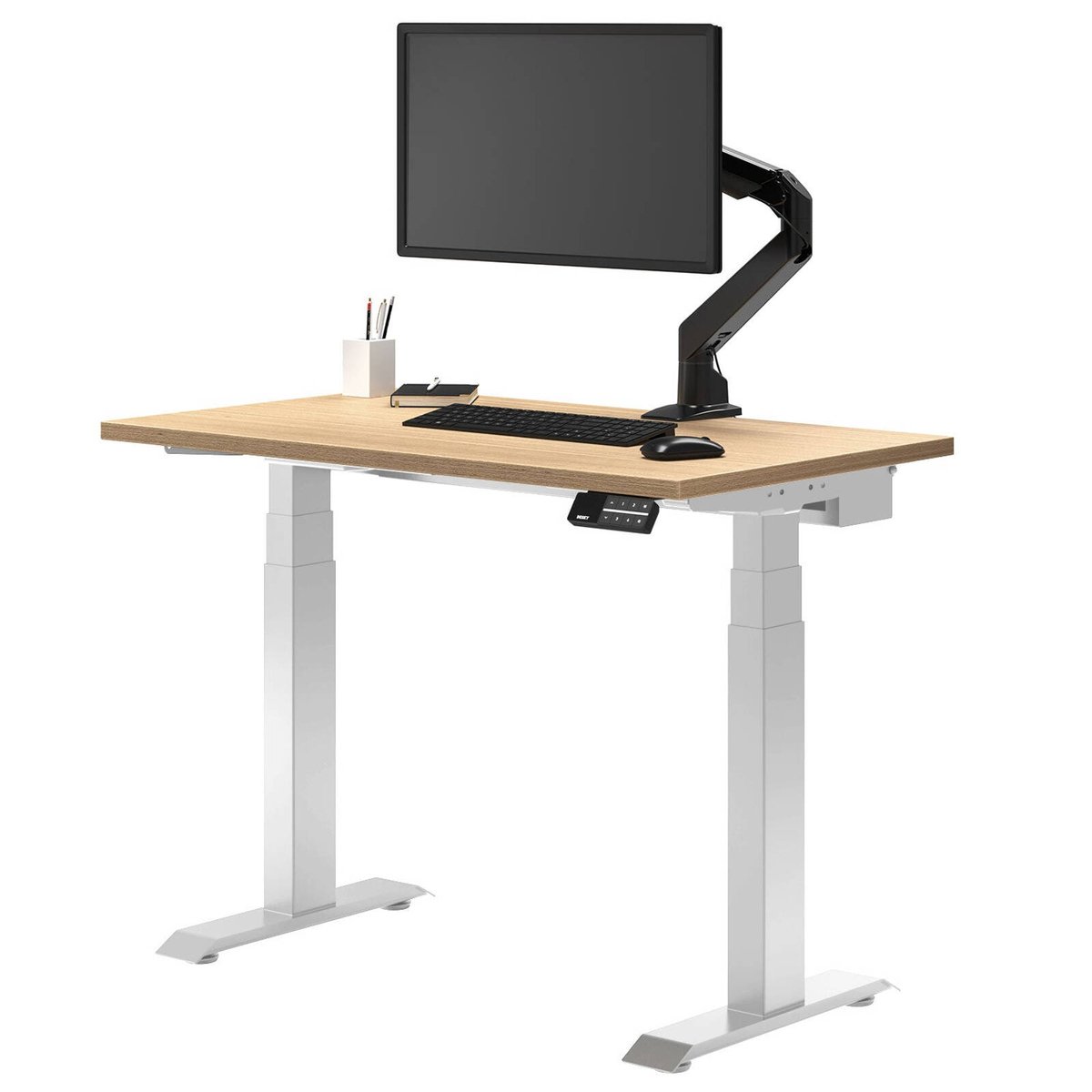 Desky Dual Mini Sit to Stand Sublime Teak Desk 800x500mm White Frame ...
