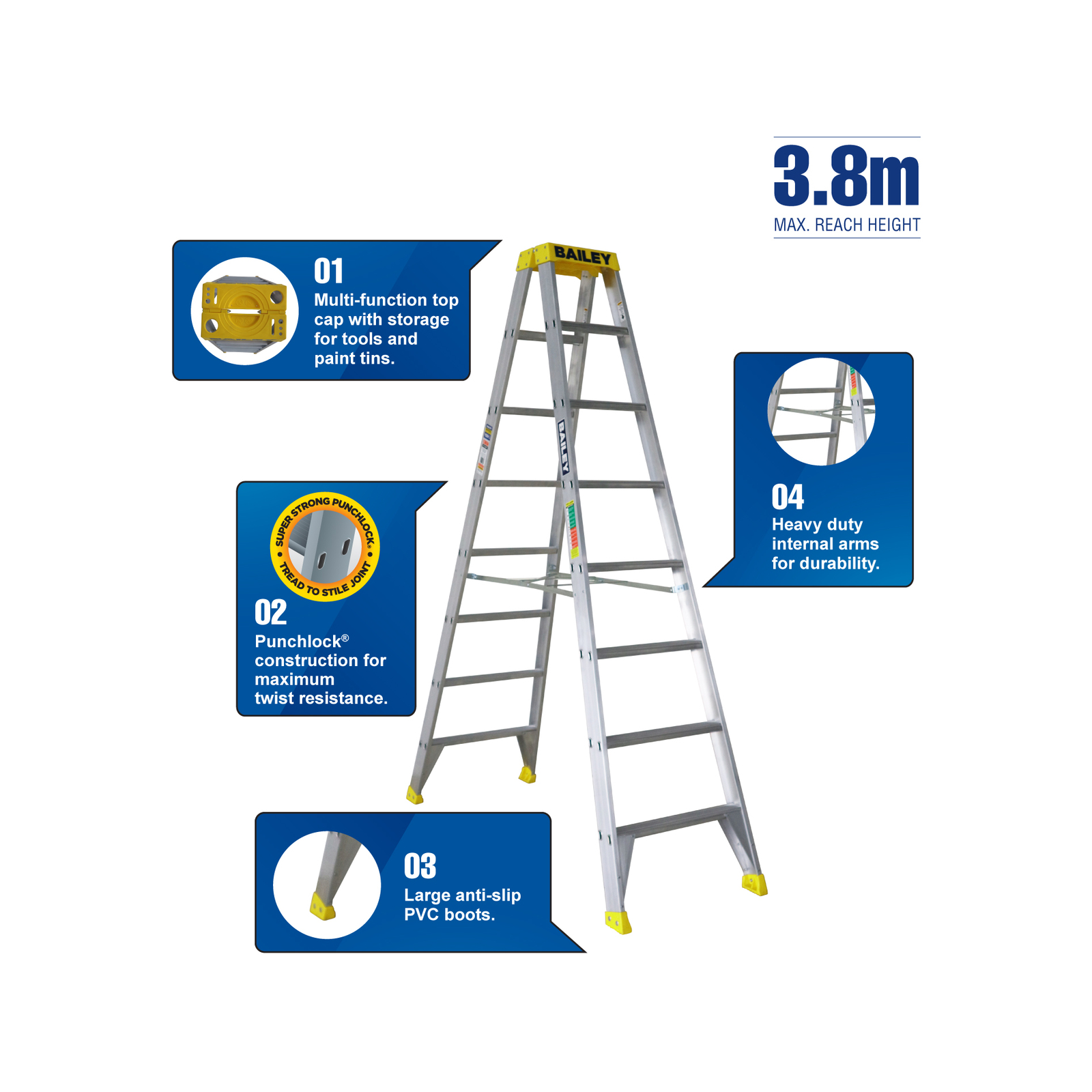 Bailey Ladders 2.4m 150kg Aluminium Double Sided Step Ladder