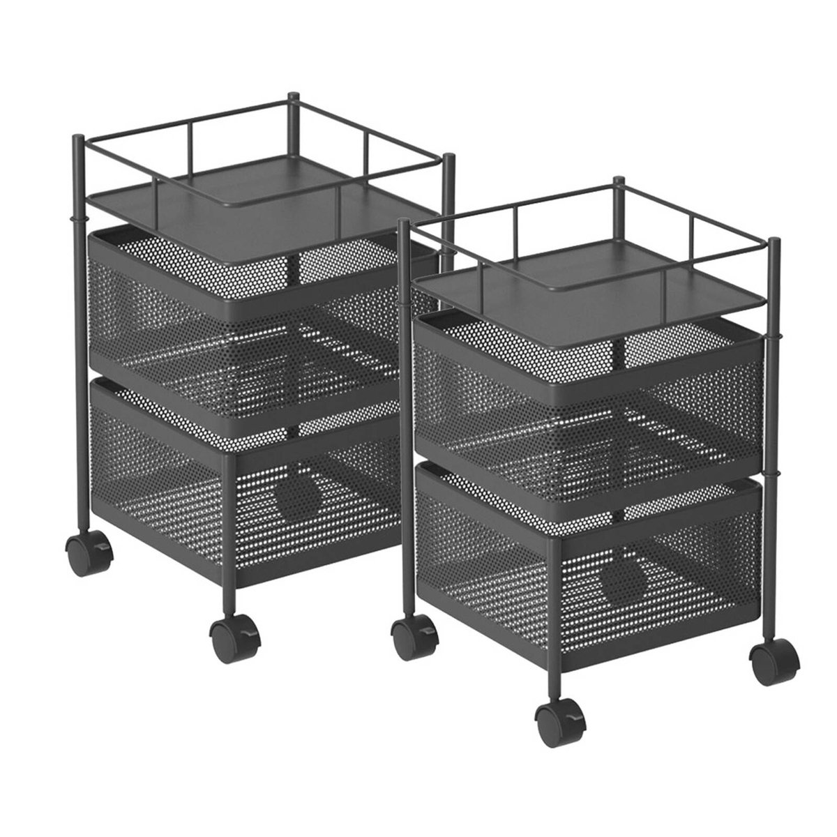 SOGA 2X 2 Tier Steel Square Rotating Carts with Wheels - Bunnings Australia