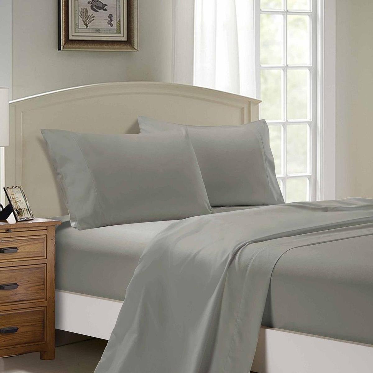 Fabric Fantastic 1000tc Ultra Soft King Single Size Bed Grey Flat & Fitted Sheet Set - Bunnings ...