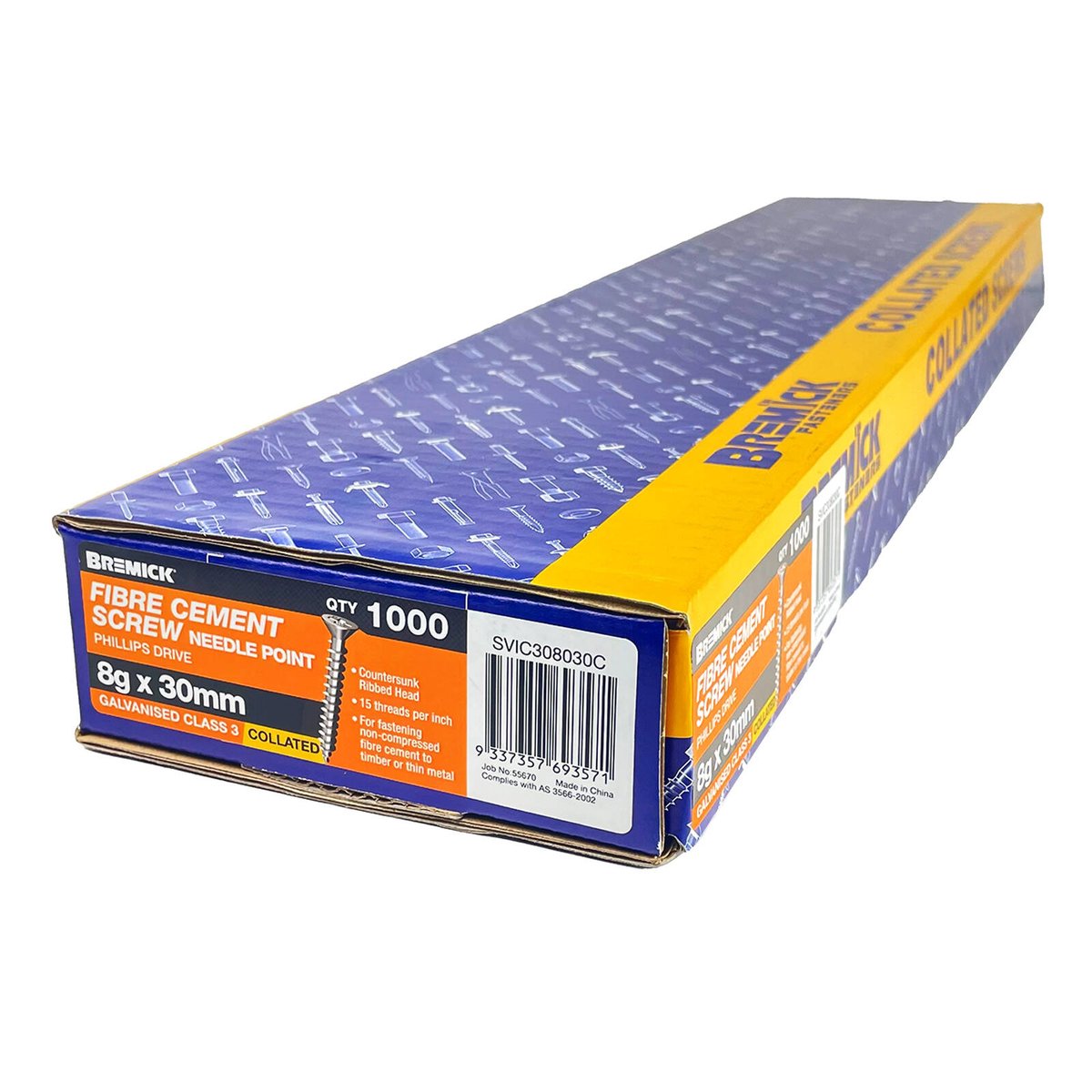 Bremick Collated Screw 8g x 30mm Galvanised Fibre Cement -1000 Pack ...