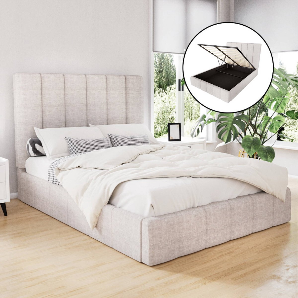 Artiss Bed Frame Double Gas Lift Beds Base Fabric - Bunnings Australia