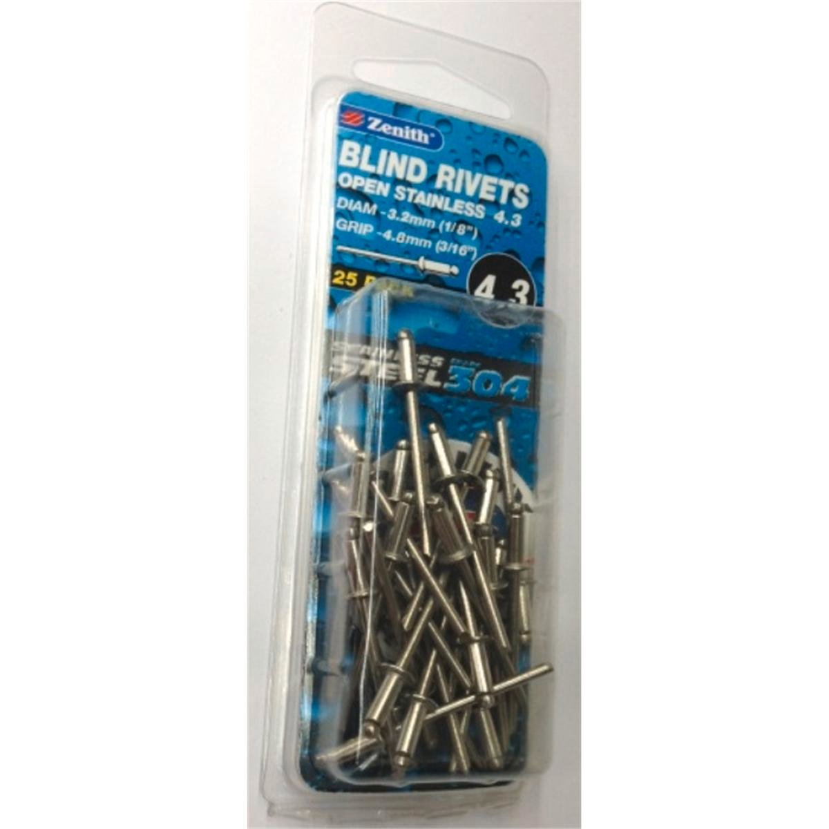 Zenith Blind Rivet Open 1/8" Dia x 3/16" Grip 25pk 304SS - Bunnings New ...