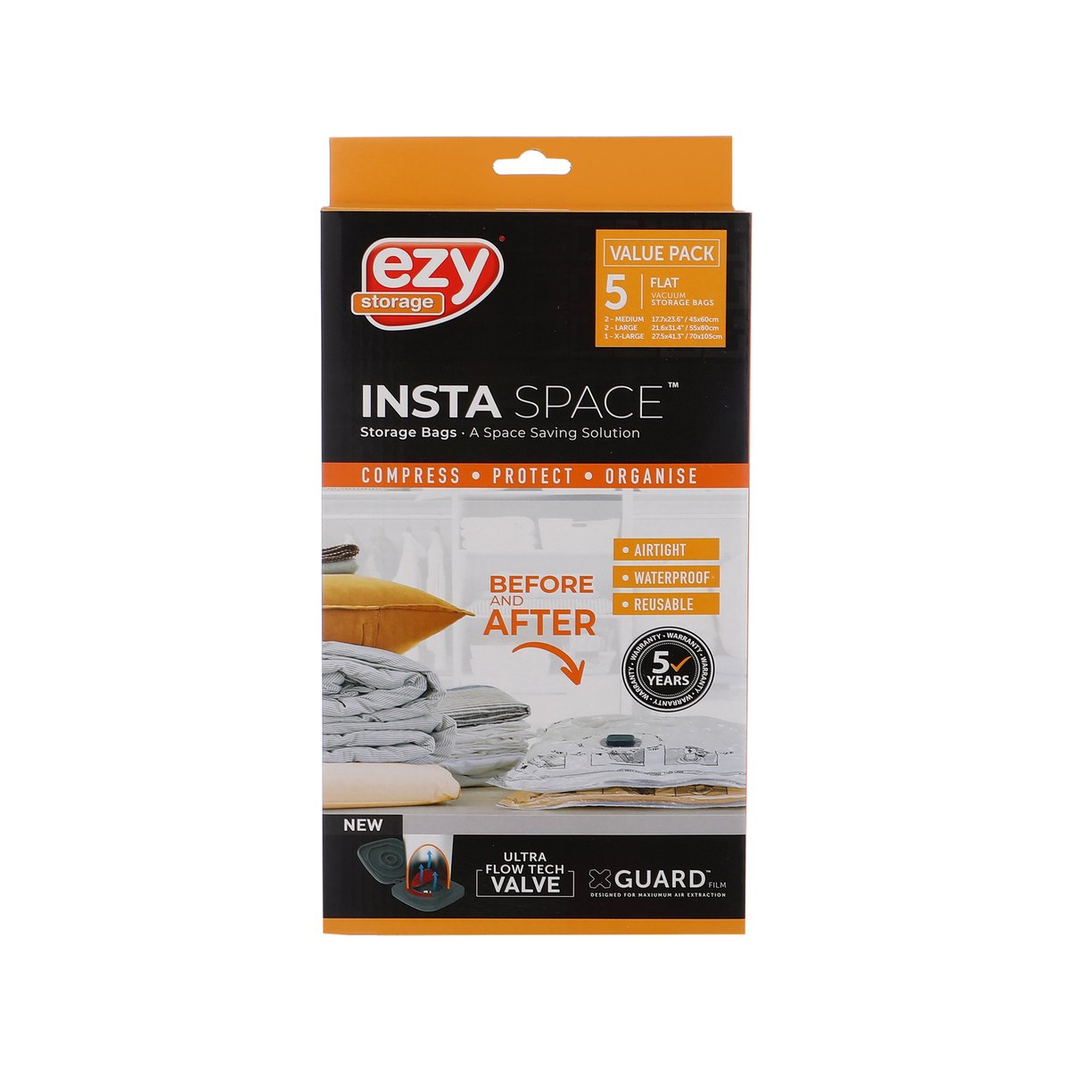 Ezy Storage Insta Space Flat Vacuum Bags (Medium, Large, X-Large) - 5 ...