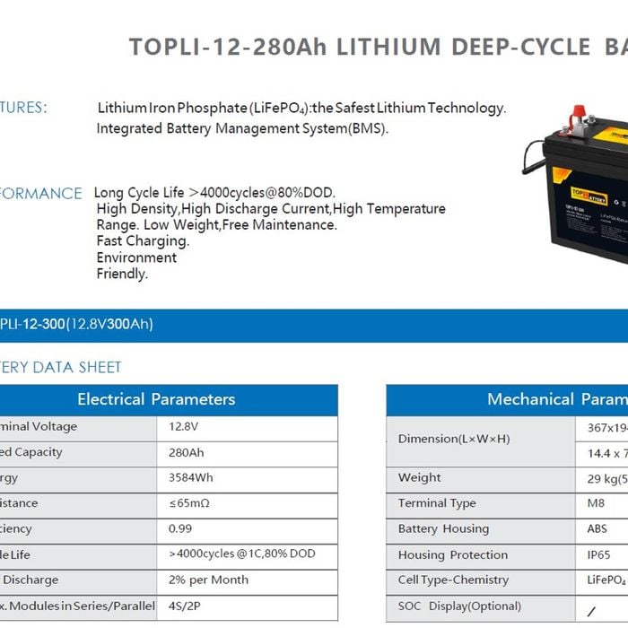 Top Lithium Battery (LiFePO4) Battery 12.8V 105Ah - Bunnings Australia