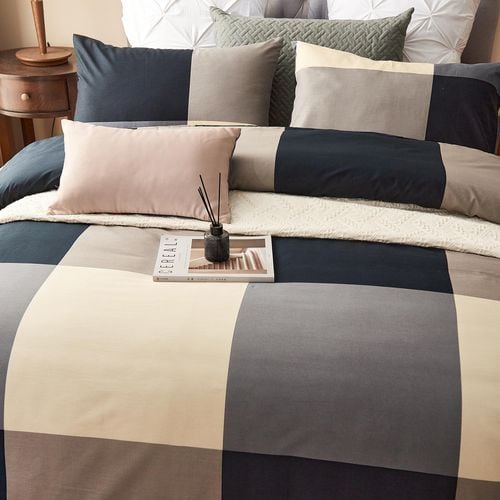 CottonMore 100% Cotton Large Check Pattern Quilt Doona Duvet Cover Set ...