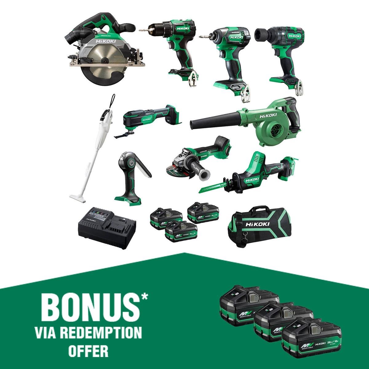 HIKOKI 18V 10 Piece Brushless Combo Kit KC18D10P2(HRZ) - Bunnings Australia