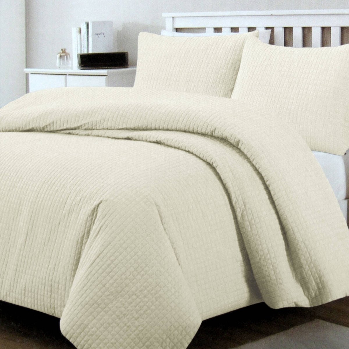 Artex Regal Quilted Quilt Cover Set Cream Queen - Bunnings Australia