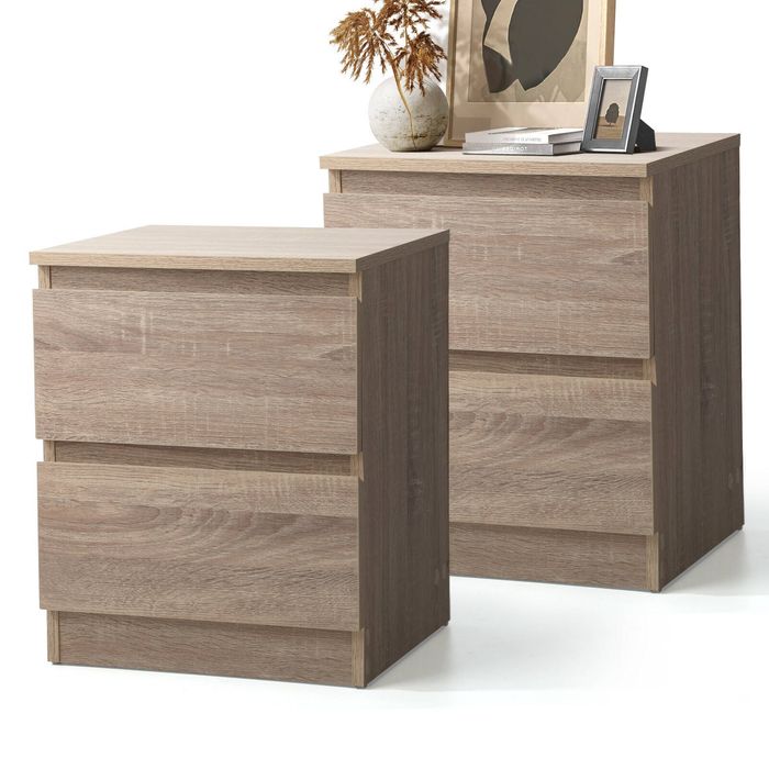 Oikiture Bedside Tables Set of 2 Nightstand Side End Table Storage Cabinet Wood - Bunnings Australia