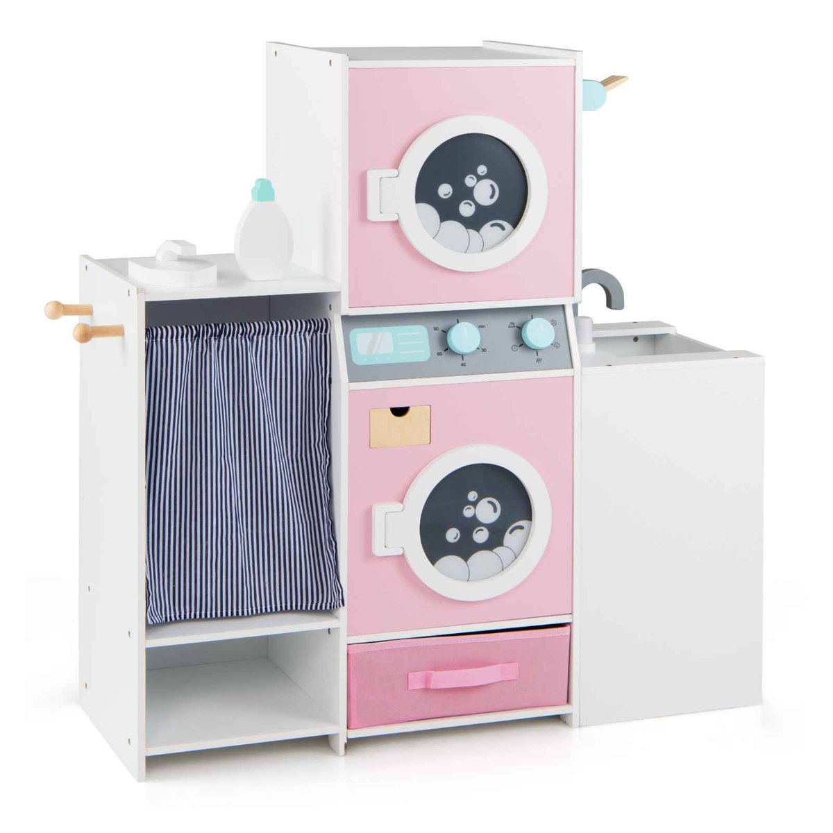 Costway Kid Laundry Playset Pretend Play Washing Machine Toy Washer Set ...