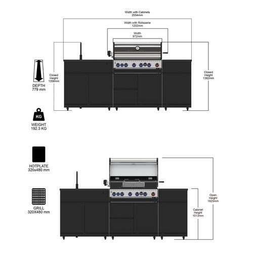 Matador 2554mm Black Titan II 6 Burner Gas BBQ Kitchen - Bunnings Australia