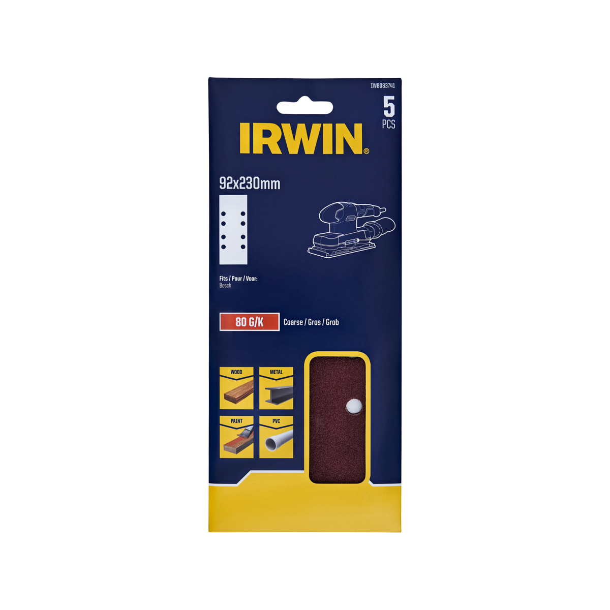 IRWIN 92 x 230mm 80 Grit 8 Holes 1/3 Punched Sheet - 5 Pack - Bunnings ...