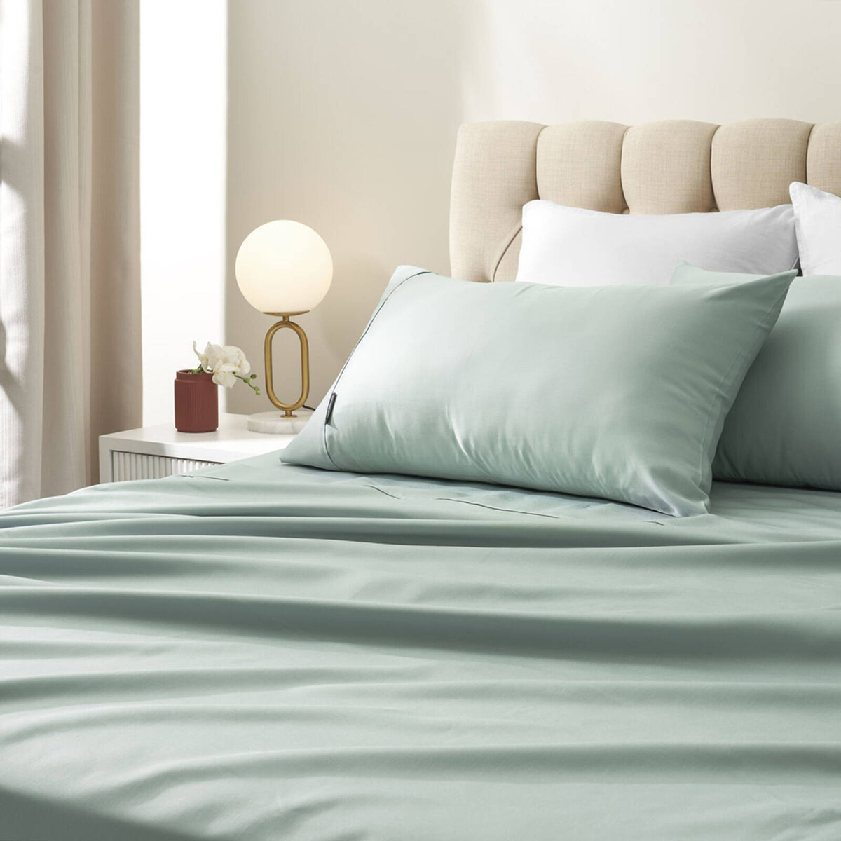 Sheraton Queen Bed 1200TC Cotton Rich Sheet Set Sage - Bunnings Australia