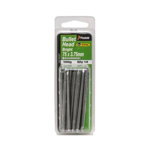 Paslode 75 x 3.75mm 100g Bright Steel Bullet Head Nails - 14 Pack ...