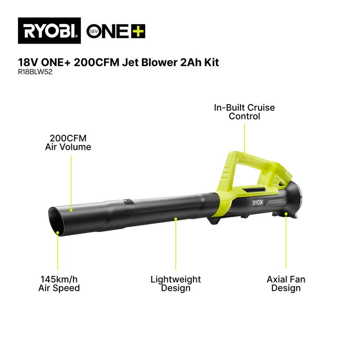 Ryobi 18V ONE+ 200CFM Jet Blower 2Ah Kit - Bunnings Australia