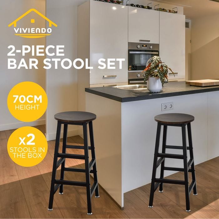 Viviendo 2 Piece Set 70cm Stool Bar Table Stools Industrial Style Steel and Wood - Bunnings ...