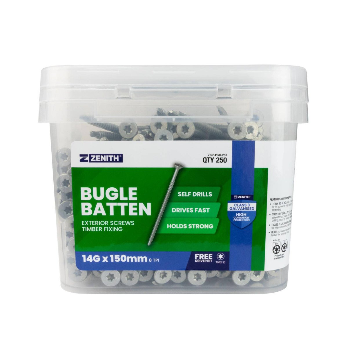 ZENITH 14G - 8 x 150mm Class 3 Galvanised Bugle Batten Screws - 250 ...