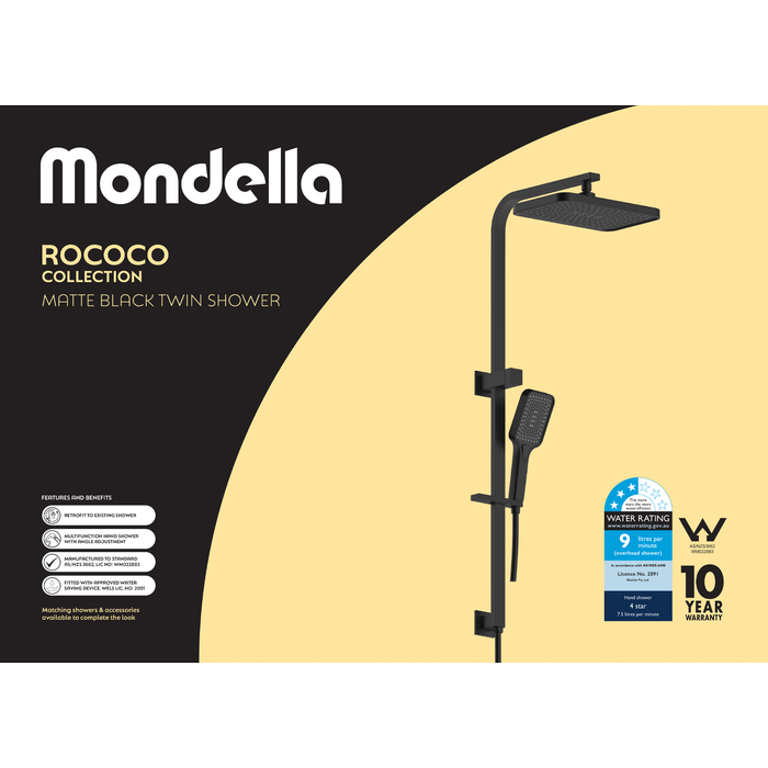 Mondella Matte Black WELS 3 Star 9L/min Rococo Multifunction Twin ...