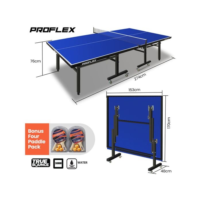 Proflex Table Tennis Table, With 4 Player Ping Pong Paddle And Pingpong Ball Pack - Bunnings ...