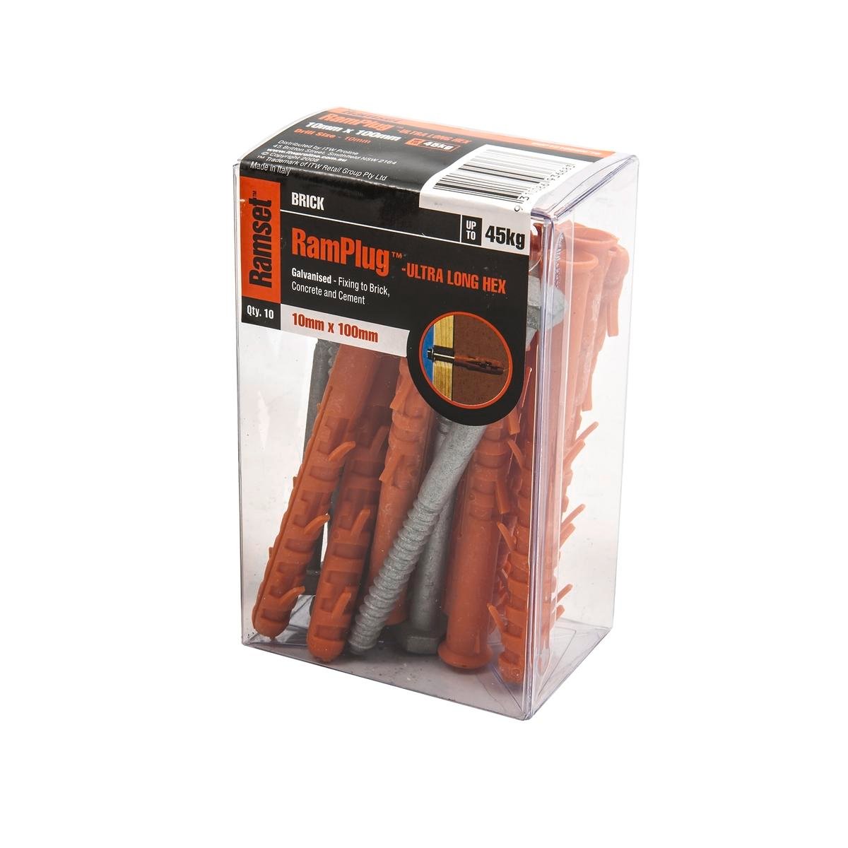 Ramset 10 x 100mm Ultra-Long Hex Galvanised Anchor RamPlug - 10 Pack ...