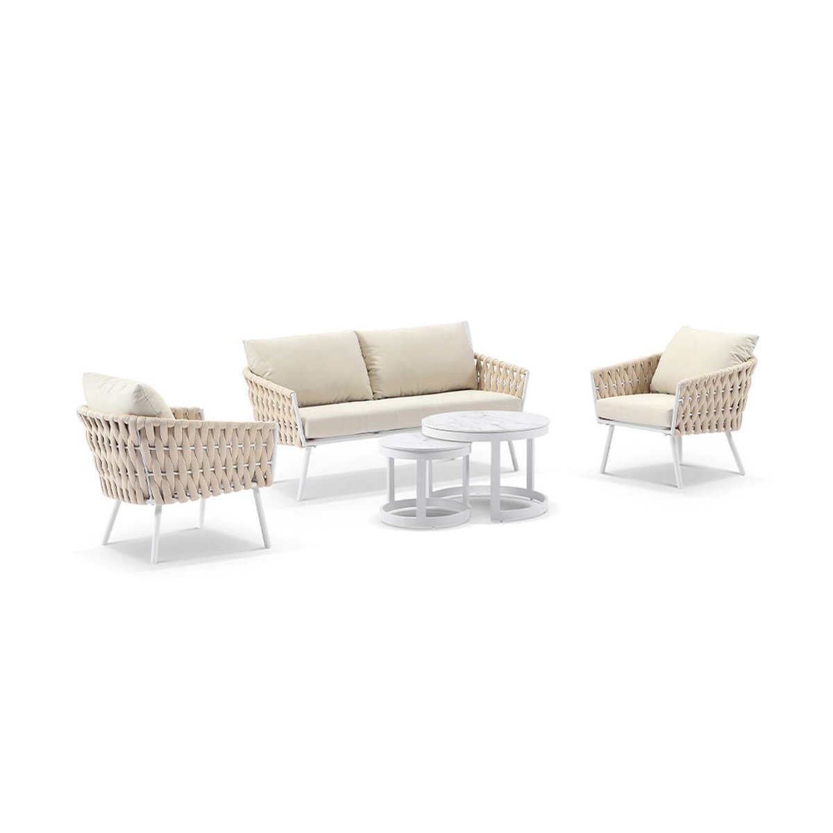 Lismore 2+1+1 Seater Outdoor Aluminium and Rope Lounge Set White ...