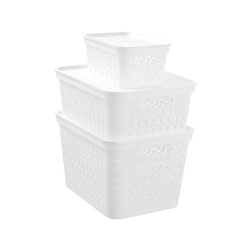 Boxsweden 26 x 17.5 x 12.5cm Small White Kept Storage Basket with Lid - Bunnings Australia