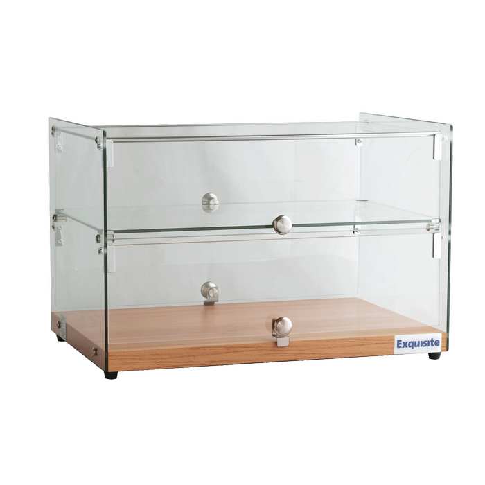 Exquisite Two Tiers Flat Glass Ambient Cake Display – Natural Oak ...